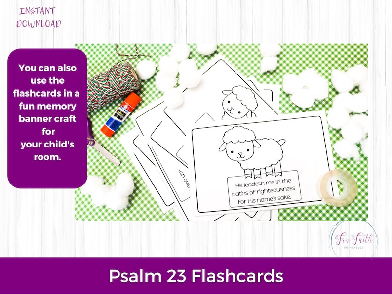Psalm 23 Flashcards and Banner Craft, KJV Printable (digital Download ...