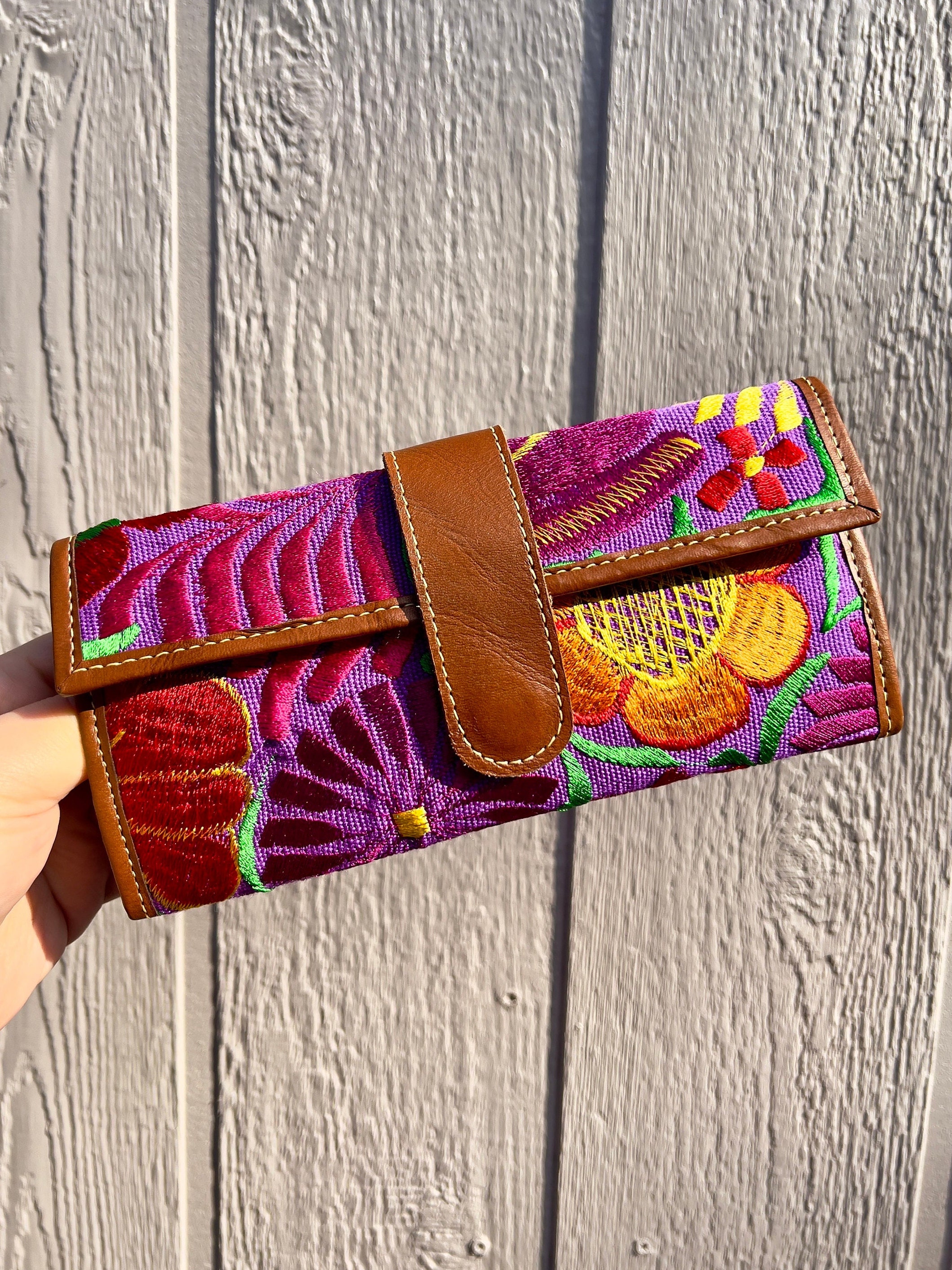 Mexican Leather Wallet, Mexican Embroidered Floral Wallet, Women ...