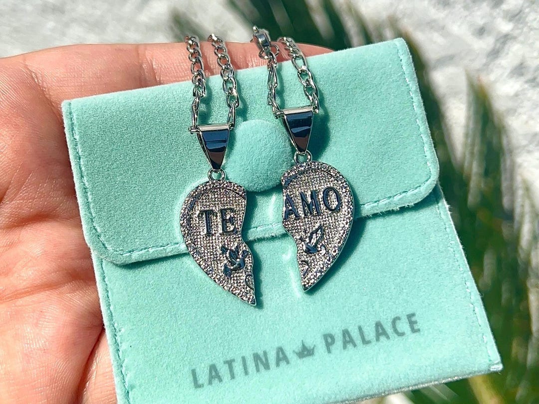 Te Amo Necklace, Silver Heart Necklace, Heart Split Neckace, I Love You ...