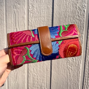 Mexican Leather Wallet, Mexican Embroidered Floral Wallet, Women ...