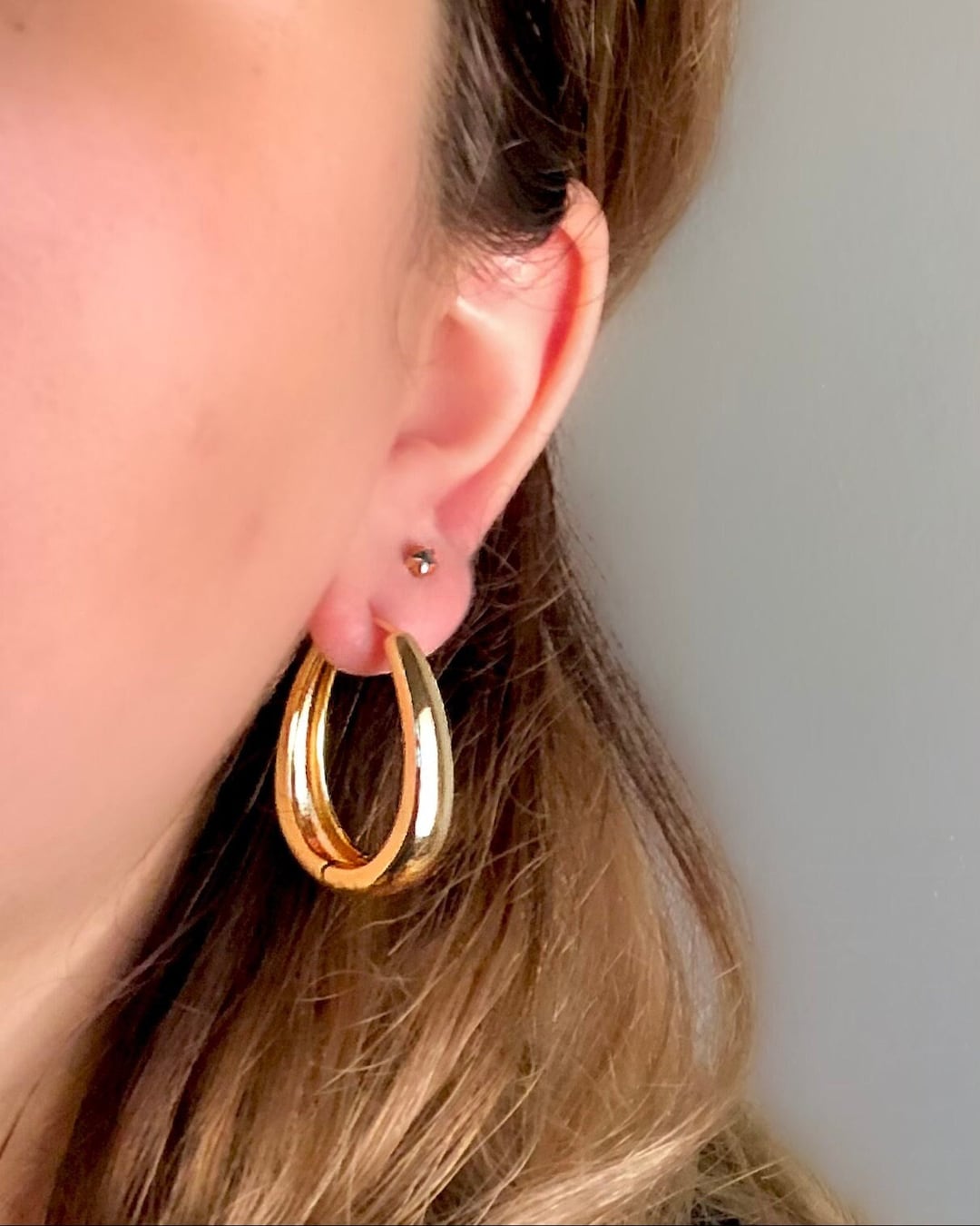Gold Chunky Oval Hoops, Chunky Oval Hoop Earrings, Oval Gold Hoops - Etsy
