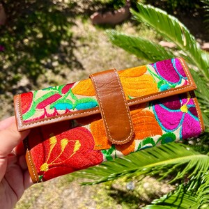Mexican Leather Wallet Mexican Embroidered Floral Wallet - Etsy
