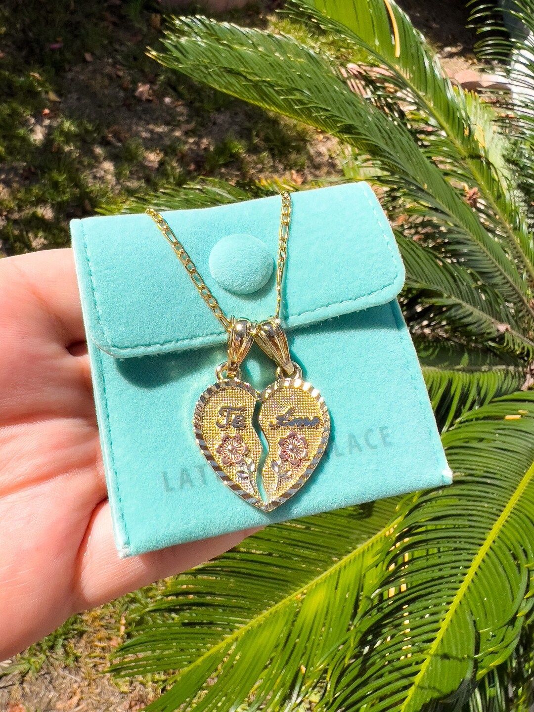 Te Amo Necklace, Heart Split Necklace, Gold Heart Necklace, Rose Heart ...