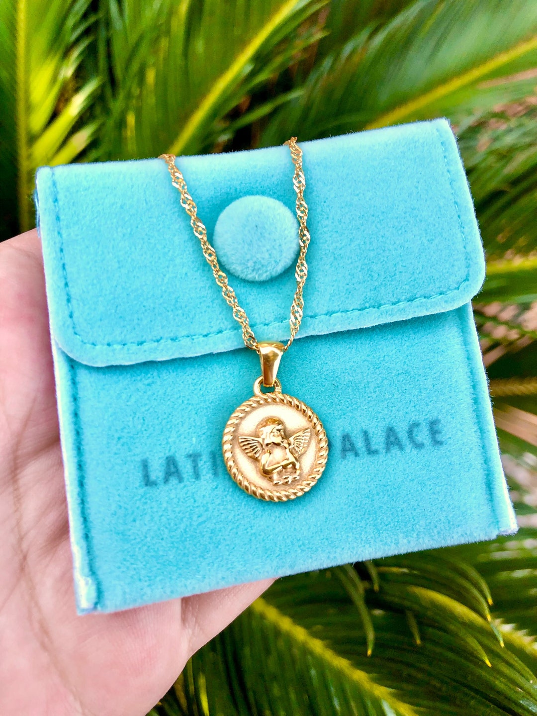 Angel Coin Necklace, Guardian Angel Necklace, Gold Angel Necklace, Gold ...