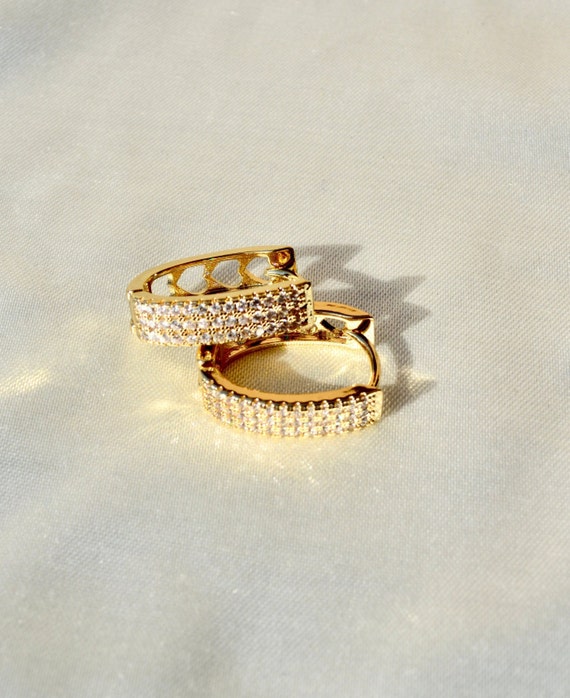 Heart Gold Hoops Heart Engraved Diamond Hoops Heart Huggies - Etsy