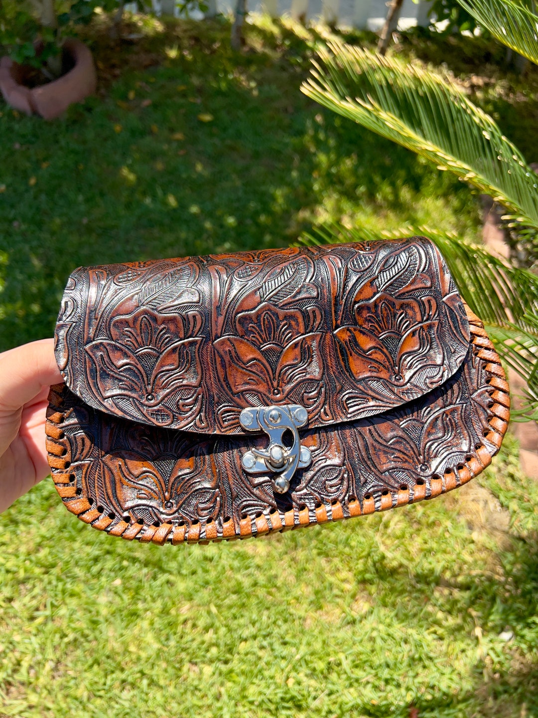 Mexican Leather Bag, Mexican Leather Purse, Tooled Leather Purse, Bolsa ...