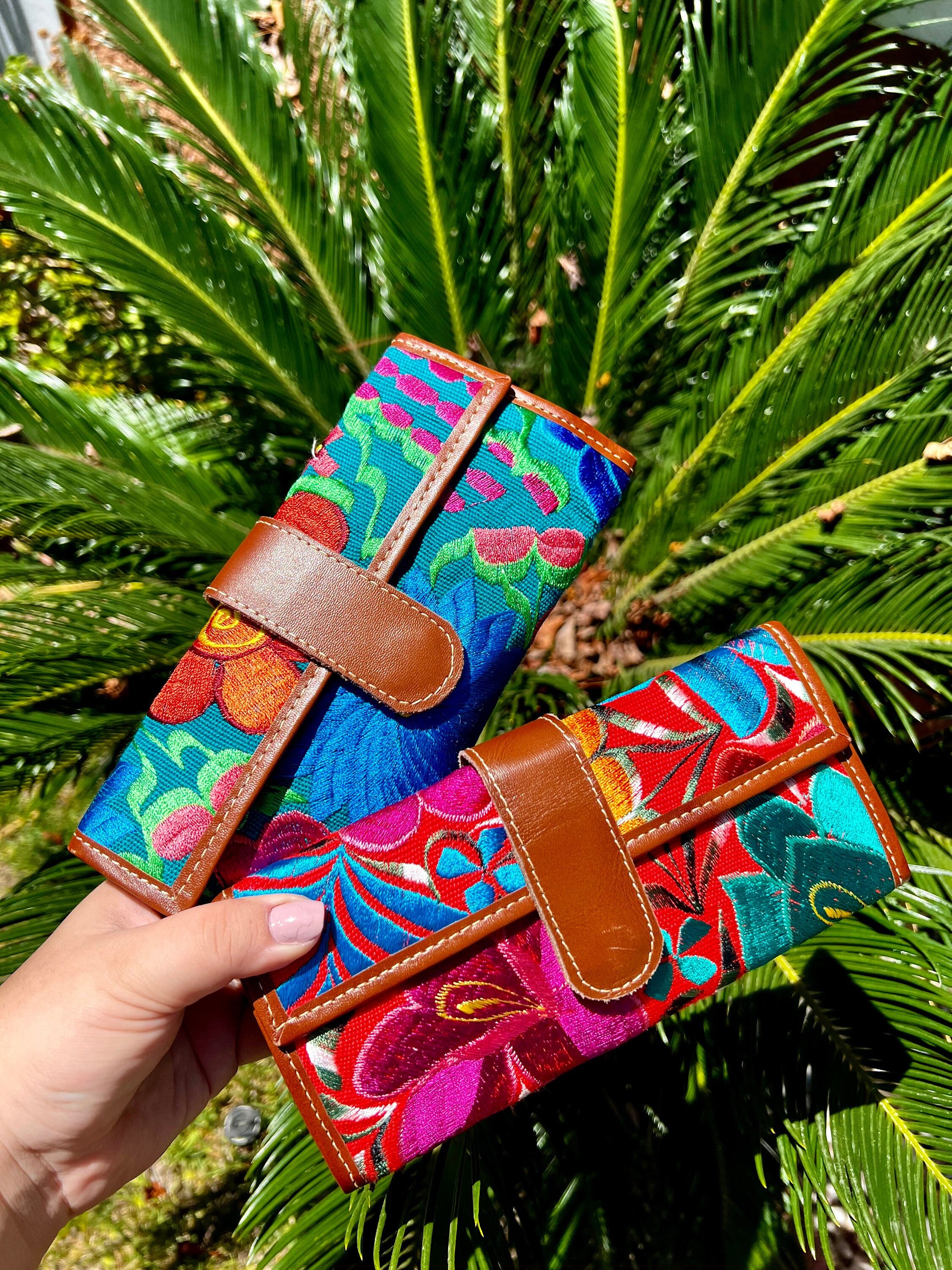 Mexican Leather Wallet Mexican Embroidered Floral Wallet - Etsy