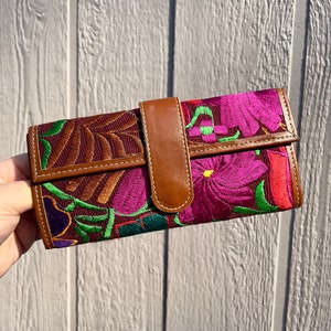 Mexican Leather Wallet, Mexican Embroidered Floral Wallet, Women ...