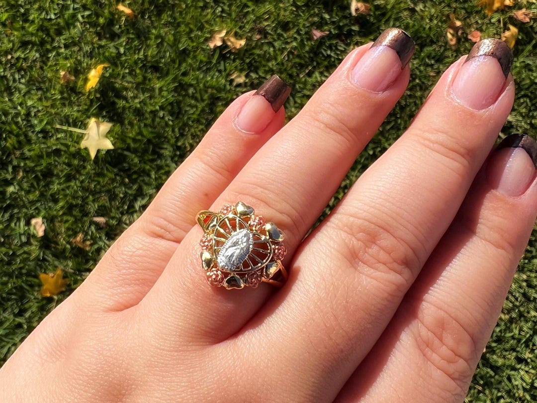 Gold Virgin Mary Ring, Virgencita Ring, Virgen De Guadalupe Ring ...
