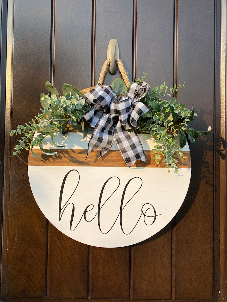 Hello Round Wood Door Hanger - Etsy