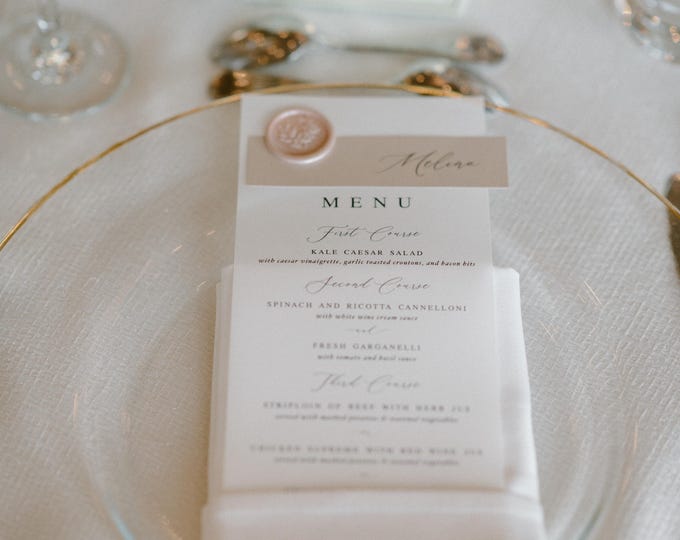 Wax Seal Menu Card, Vellum Menu Card, Menu Card With Place Card ...