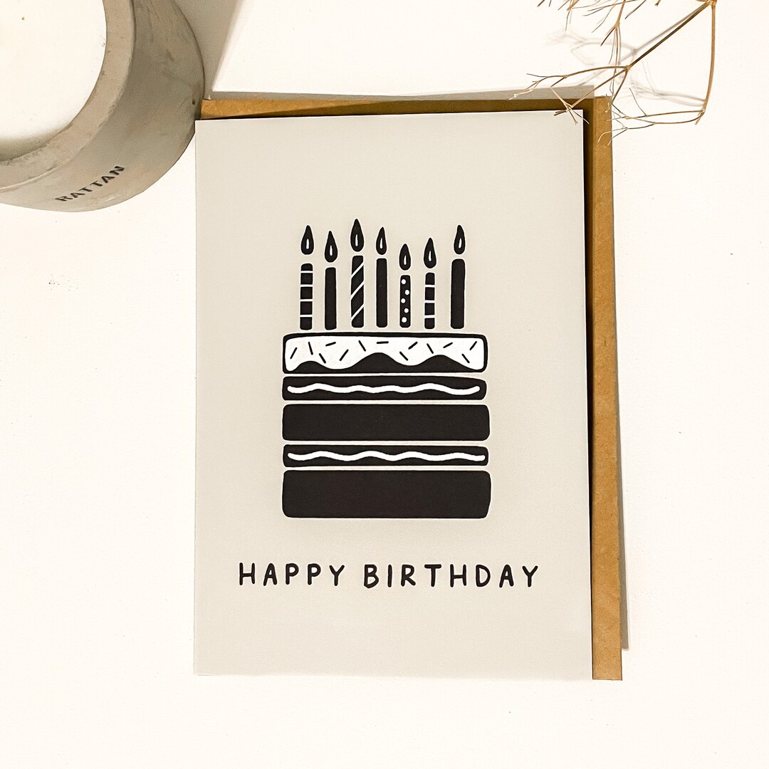 Neutral Birthday Card | Birthday Cake Card | Black and Beige Birthday ...