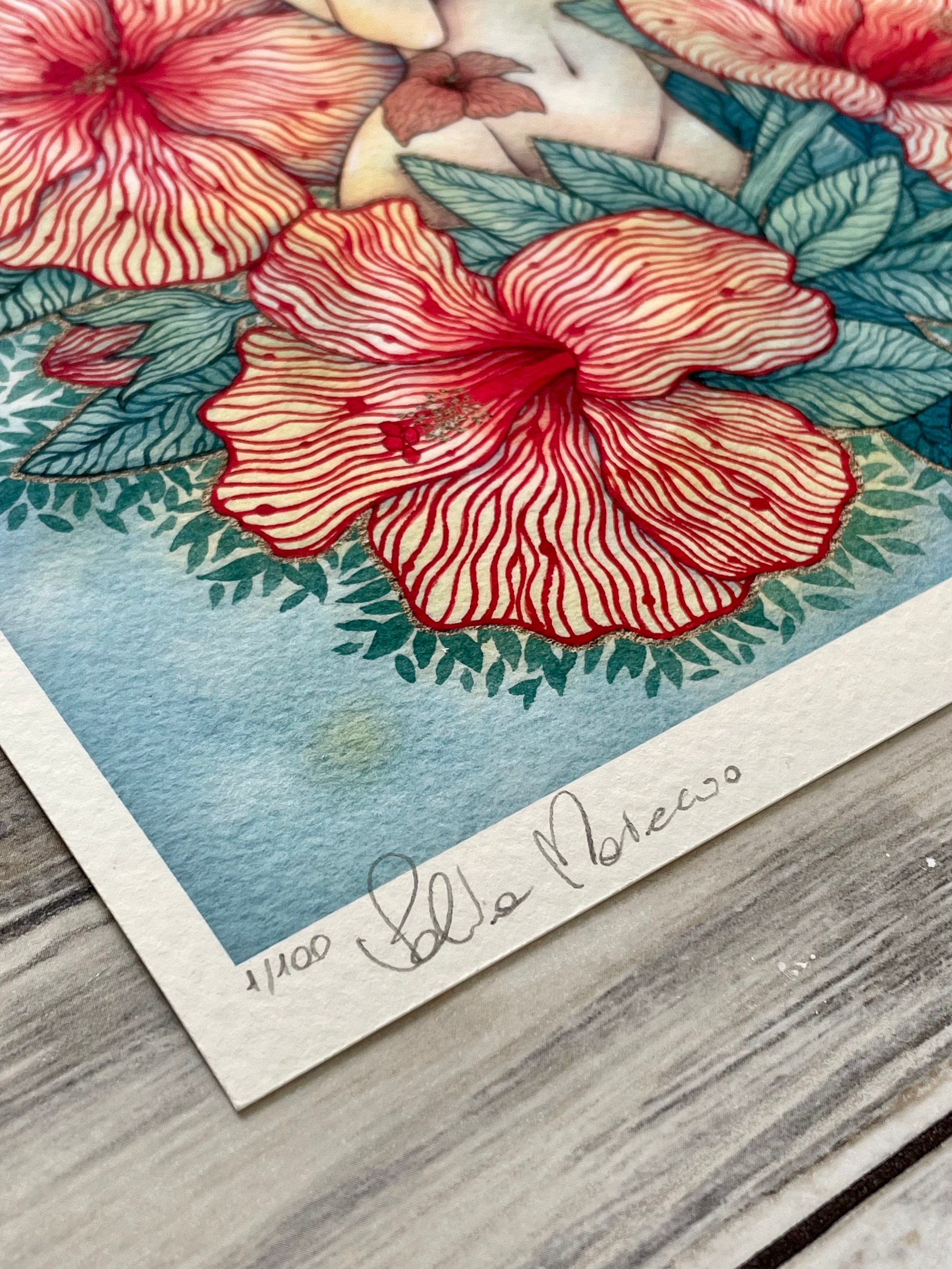 High Resolution Art Print, Limited Edition of Floral Woman, Watercolor ...