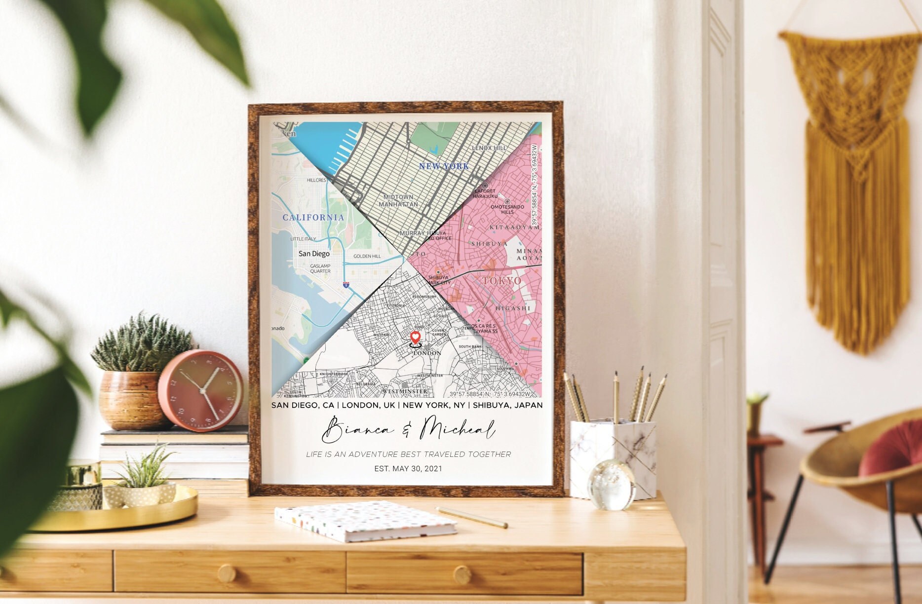 Custom Adventure Map, Personalized Custom Map Anniversary Gift Print ...