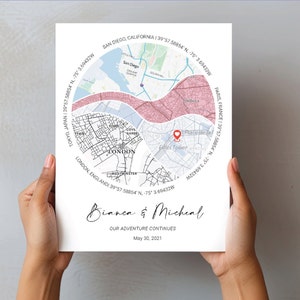 Custom Adventure Map, Personalized Custom Map Anniversary Gift Print ...