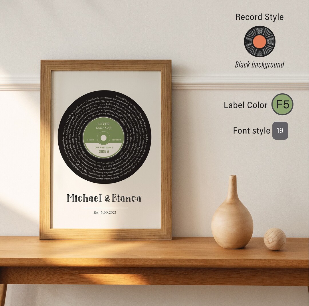 Custom Record Lyrics Song Vinyl Print, Anniversary Gift Print, Wedding ...