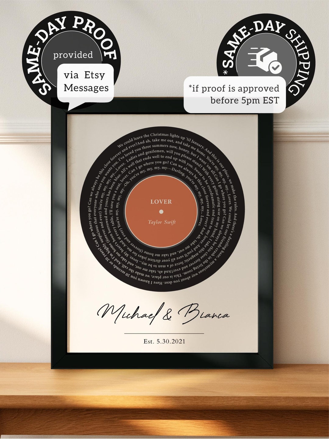 Custom Record Vinyl Lyrics Song Print, Anniversary Gift Print, Wedding ...