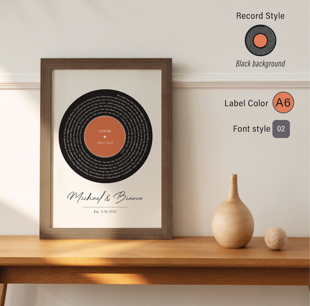 Custom Record Lyrics Song Vinyl Print, Anniversary Gift, Wedding Song ...