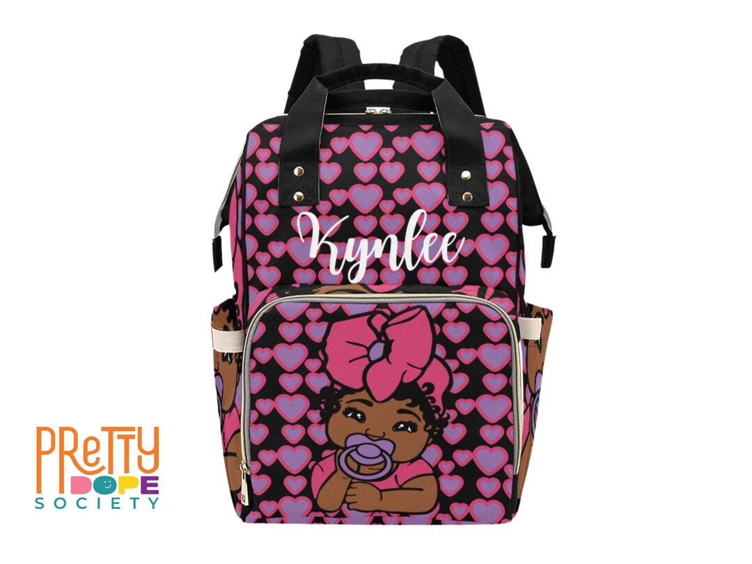 Personalized Purple & Pink Heart Diaper Bag - Black Baby Girl Diaper ...
