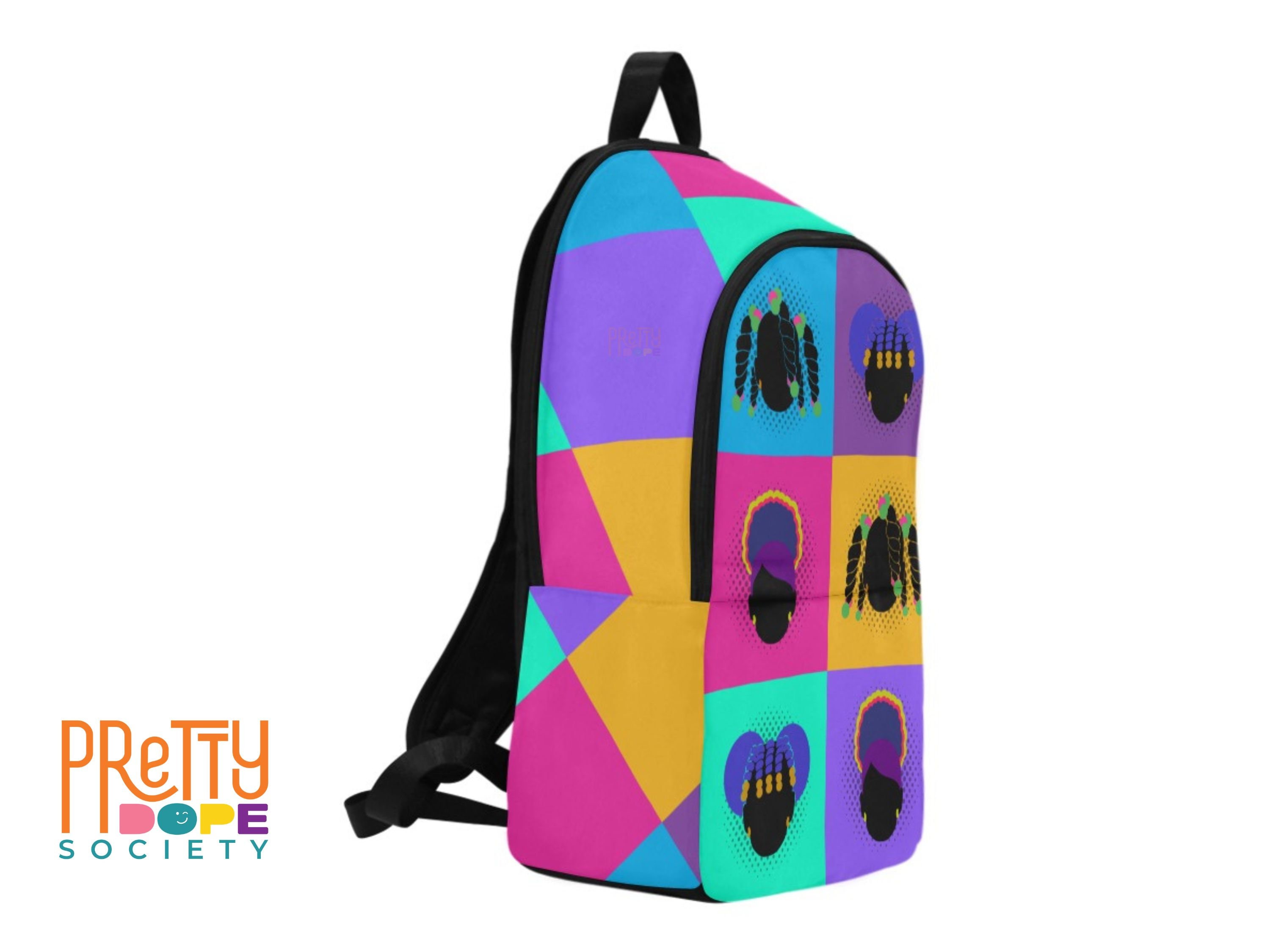 Color Block Girls Backpack - Black Girl Retro Pop - Brown Girl Colorful ...