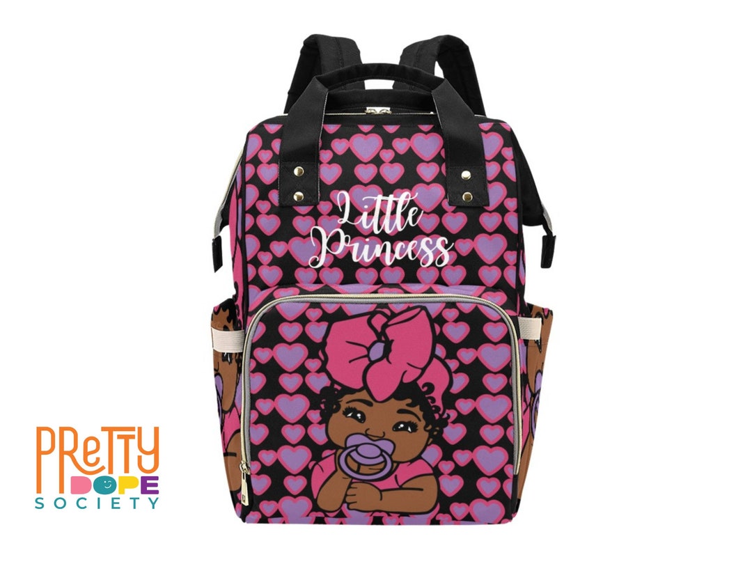 Little Princess Diaper Bag - Purple and Pink Hearts Diaper Bag - Afro ...