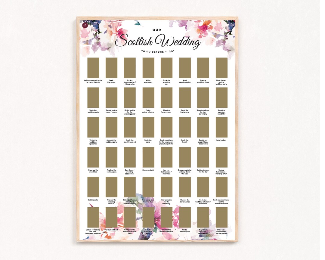 Scottish Wedding Scratch off Poster - Engagement Gift, Wedding Planner ...