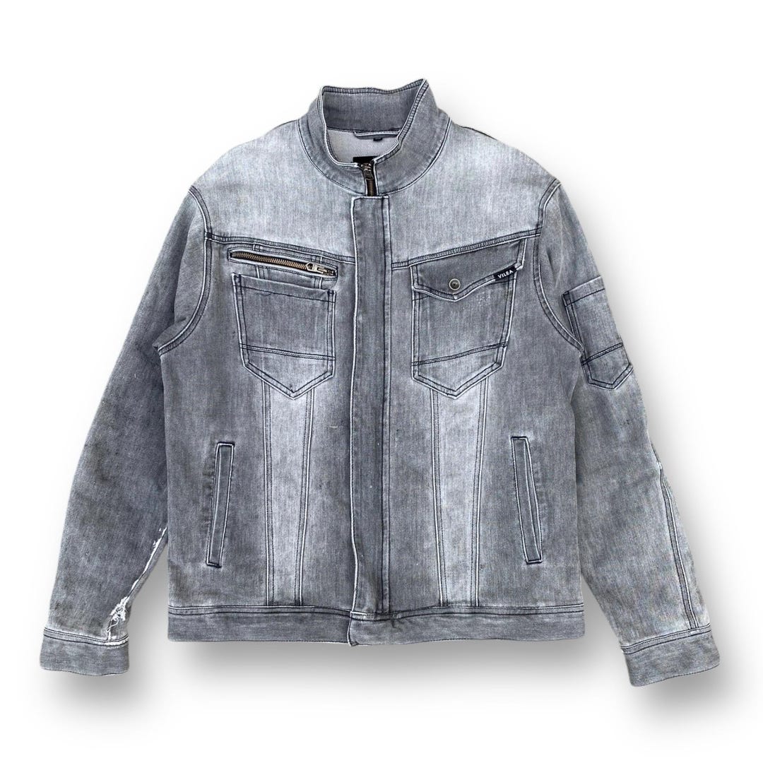 Vintage 90s Vilea Biker Jacket Medium Multipocket Full Zipper Rockers ...
