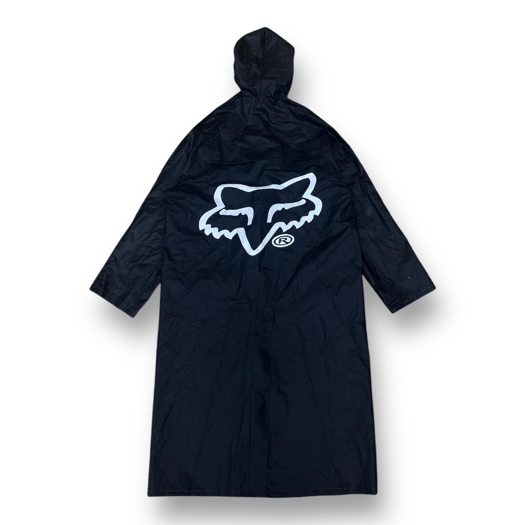 Vintage Fox Racing Long Raincoat Jacket Water Resistant Big Logo Back ...