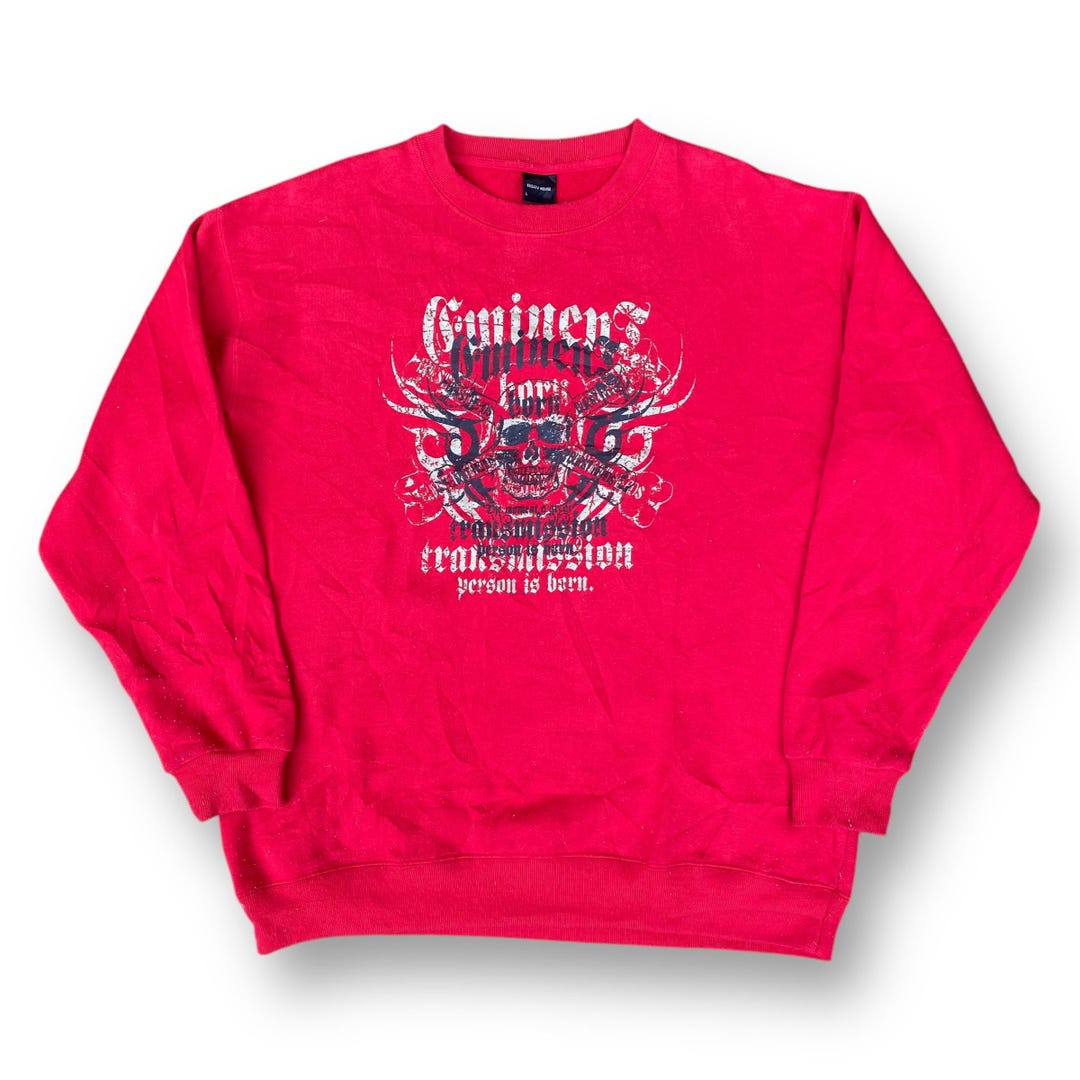 Vintage Y2K Skull Graphic Design Sweatshirt Pull Over Wording Punk ...