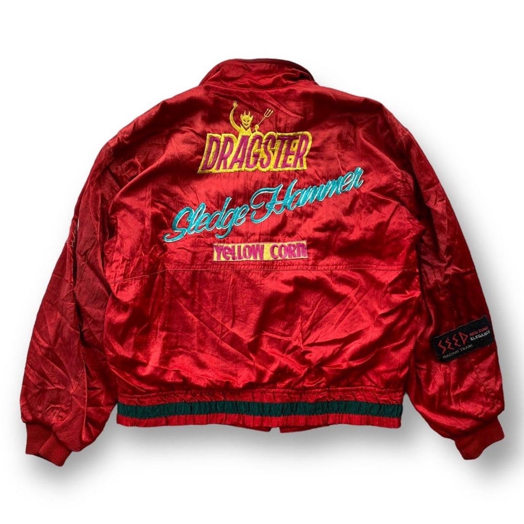 Vintage 90s Dragster Sledge Hammer Yellow Corn Bomber Jacket Large Snap ...