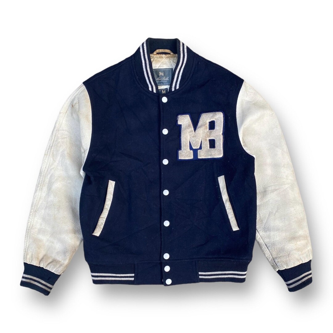 Vintage 90s Mac Beth Varsity Jacket Medium Wool Leather Sleeve Big ...