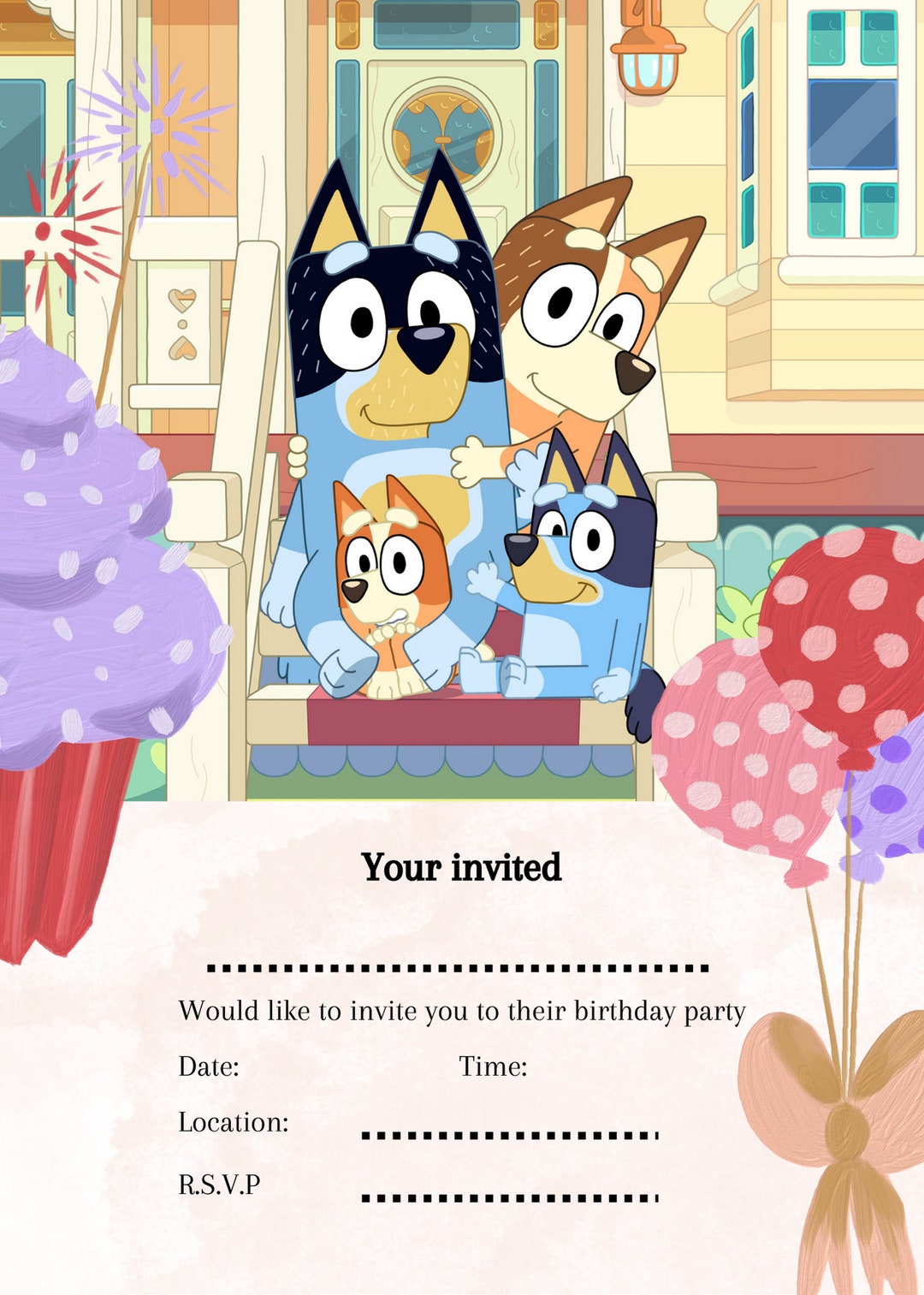 Pack of 8 Bluey Party Invitations With Envelopes - Etsy
