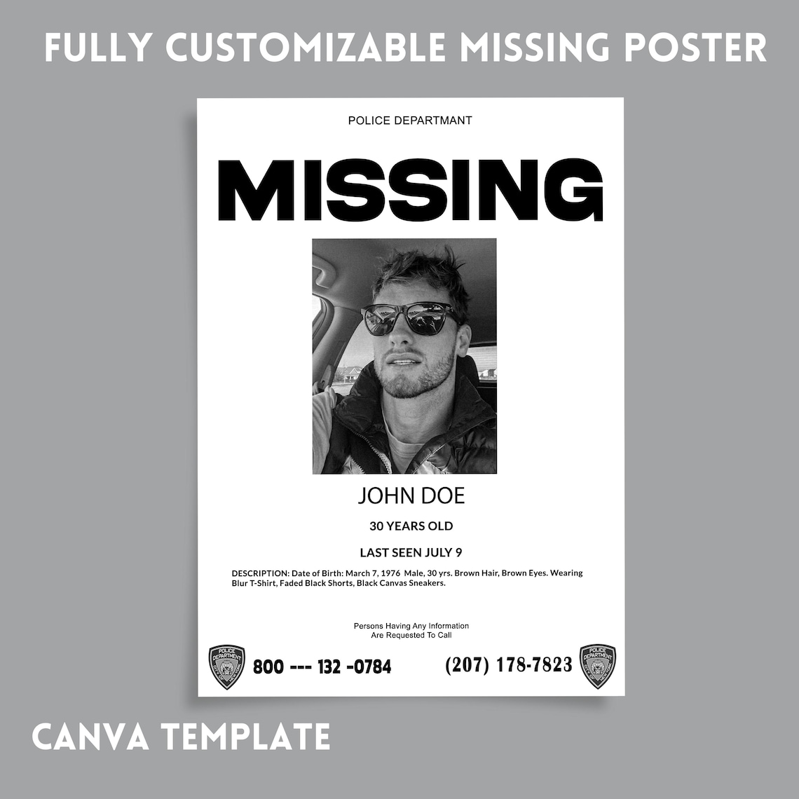 Printable Missing Poster Template: DIY Criminal File Design (digital ...