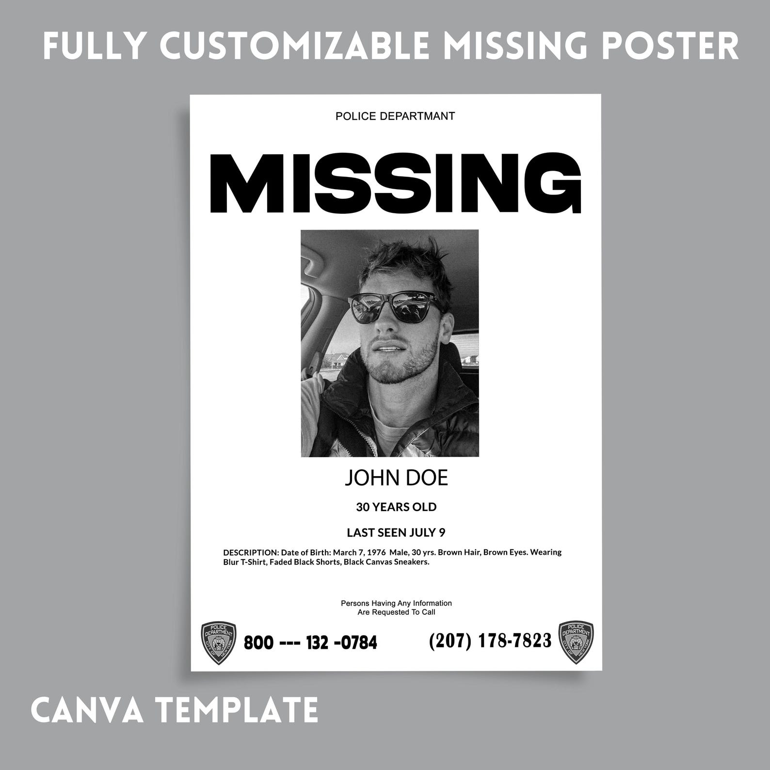 Printable Missing Poster Template: DIY Criminal File Design (digital ...