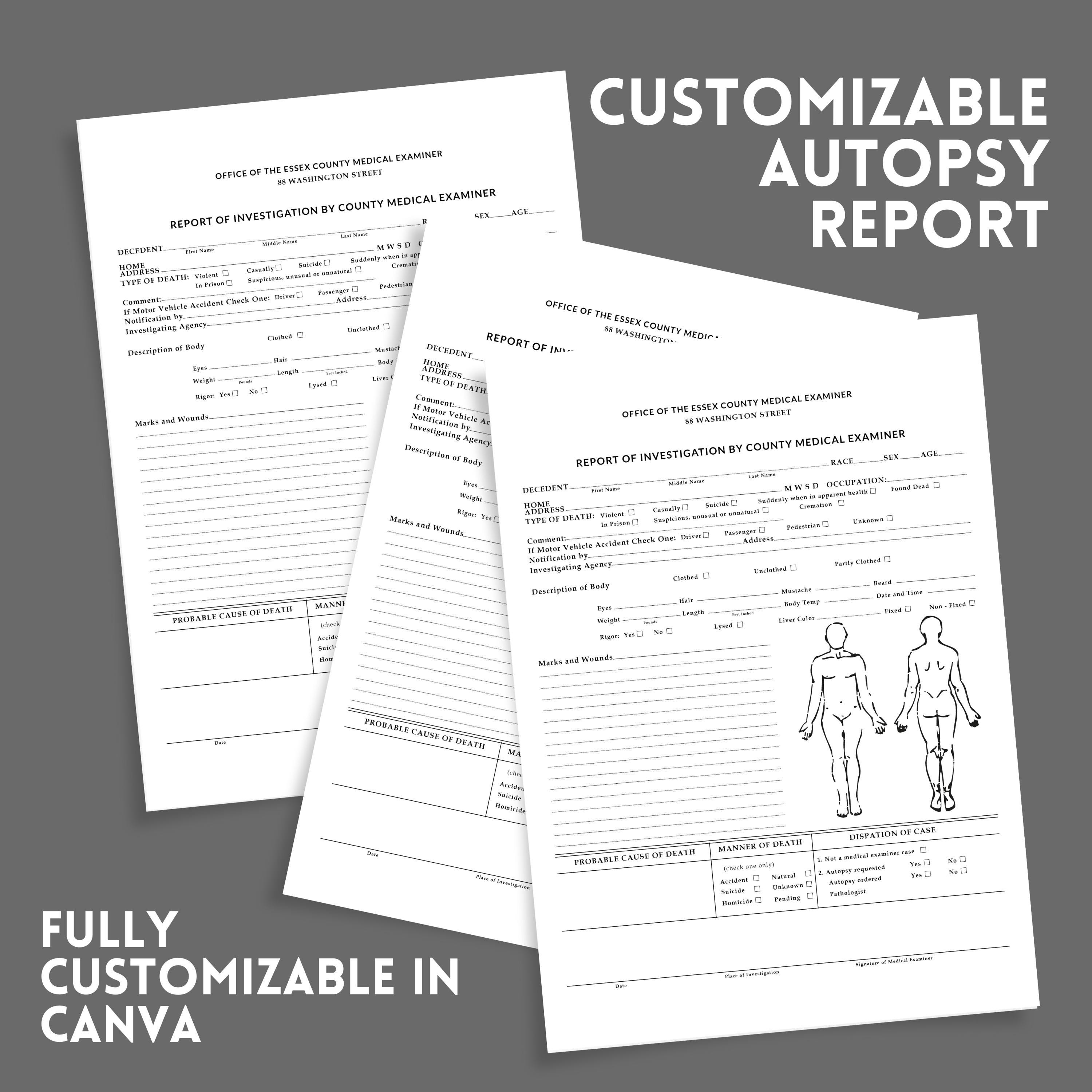 Printable Autopsy Report, Missing Poster, Evidence File, Criminal ...