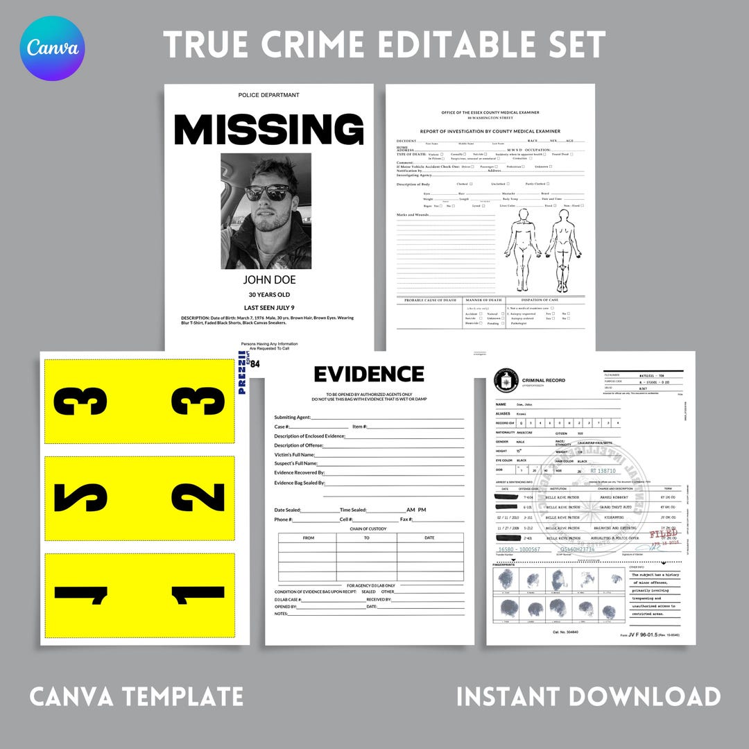 Printable Autopsy Report, Missing Poster, Evidence File, Criminal ...