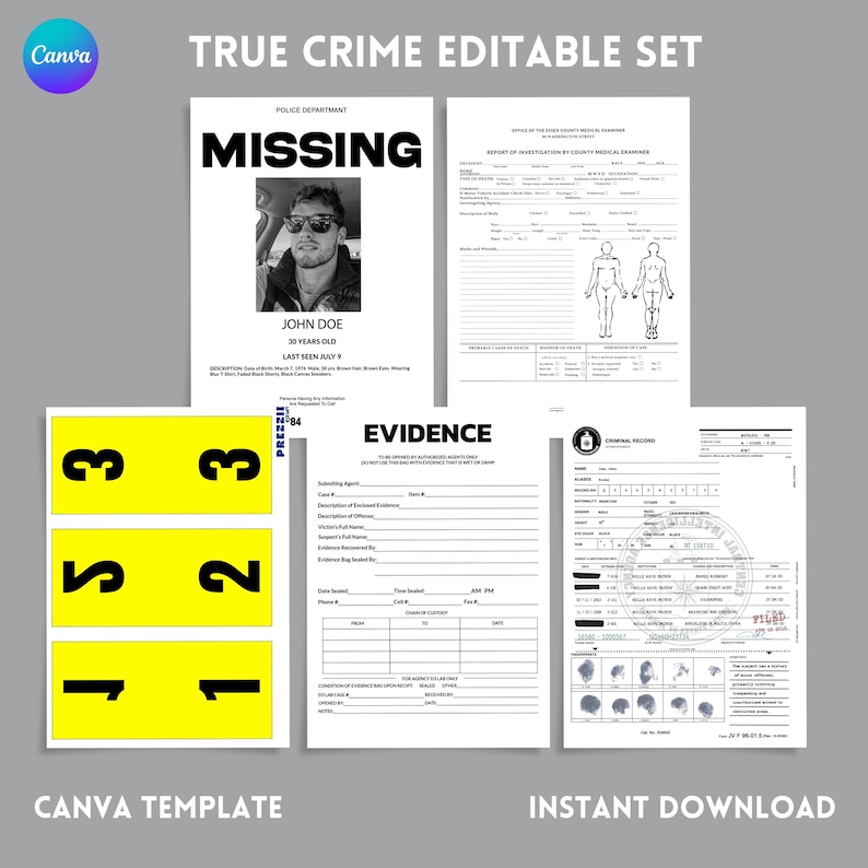 Printable Autopsy Report, Missing Poster, Evidence File, Criminal ...