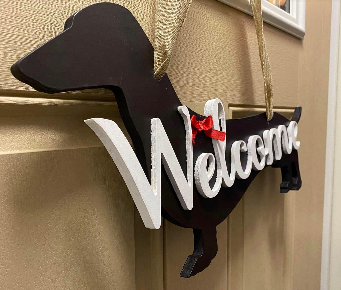 Dog Welcome Wood Carved Door Sign | Etsy