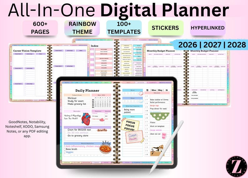 2026-2028 All-in-one Digital Planner: Hyperlinked, 600+ Pages ...