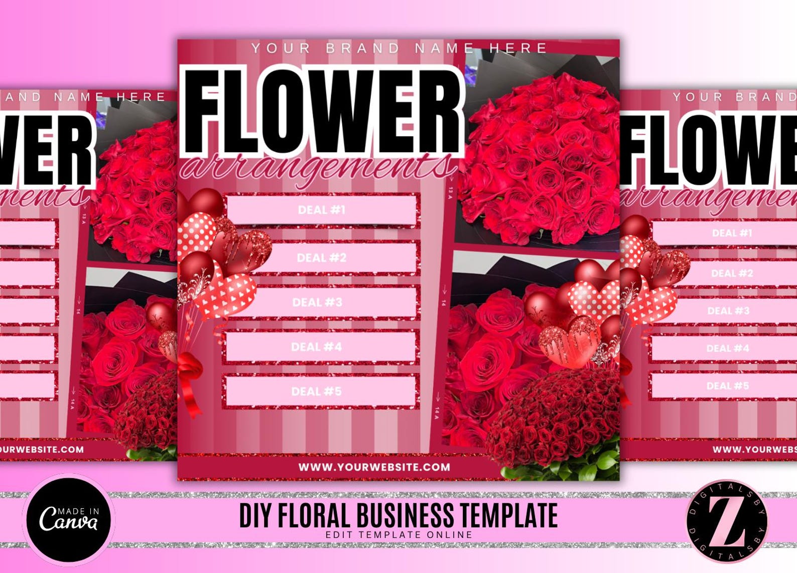 Floral Business Flyer Template | Valentine's Day Rose Design (editable ...