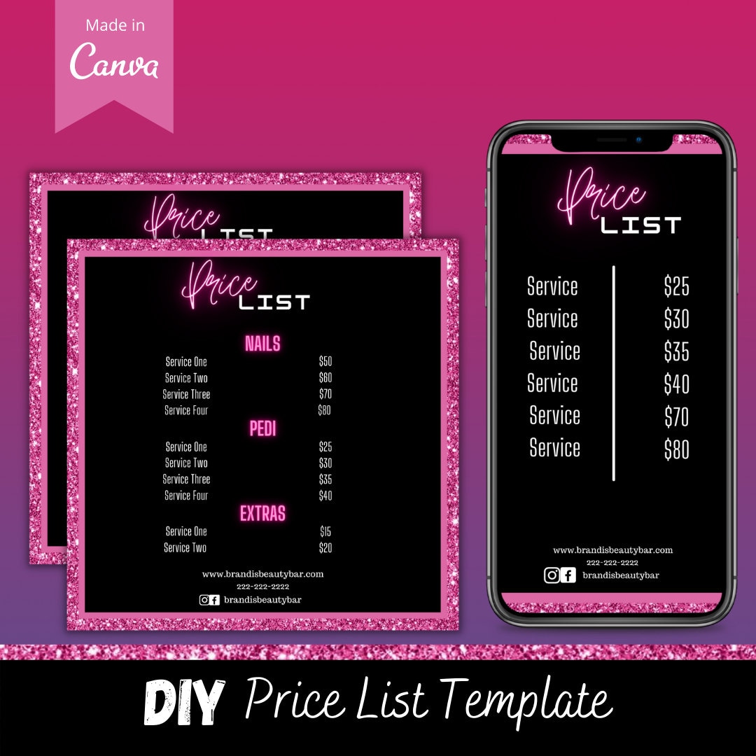 Instagram Price List Template Editable Product Menu Service Menu Lash ...