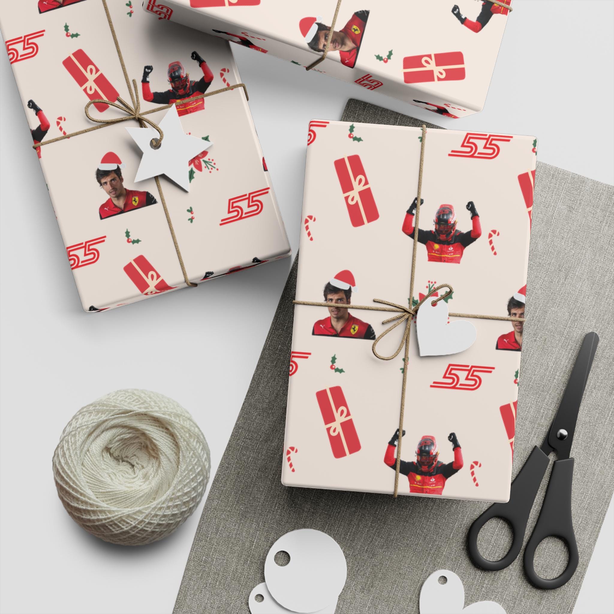 Carlos Sainz Jr Christmas Wrapping Paper - Ferrari F1 Gift Wrap for ...