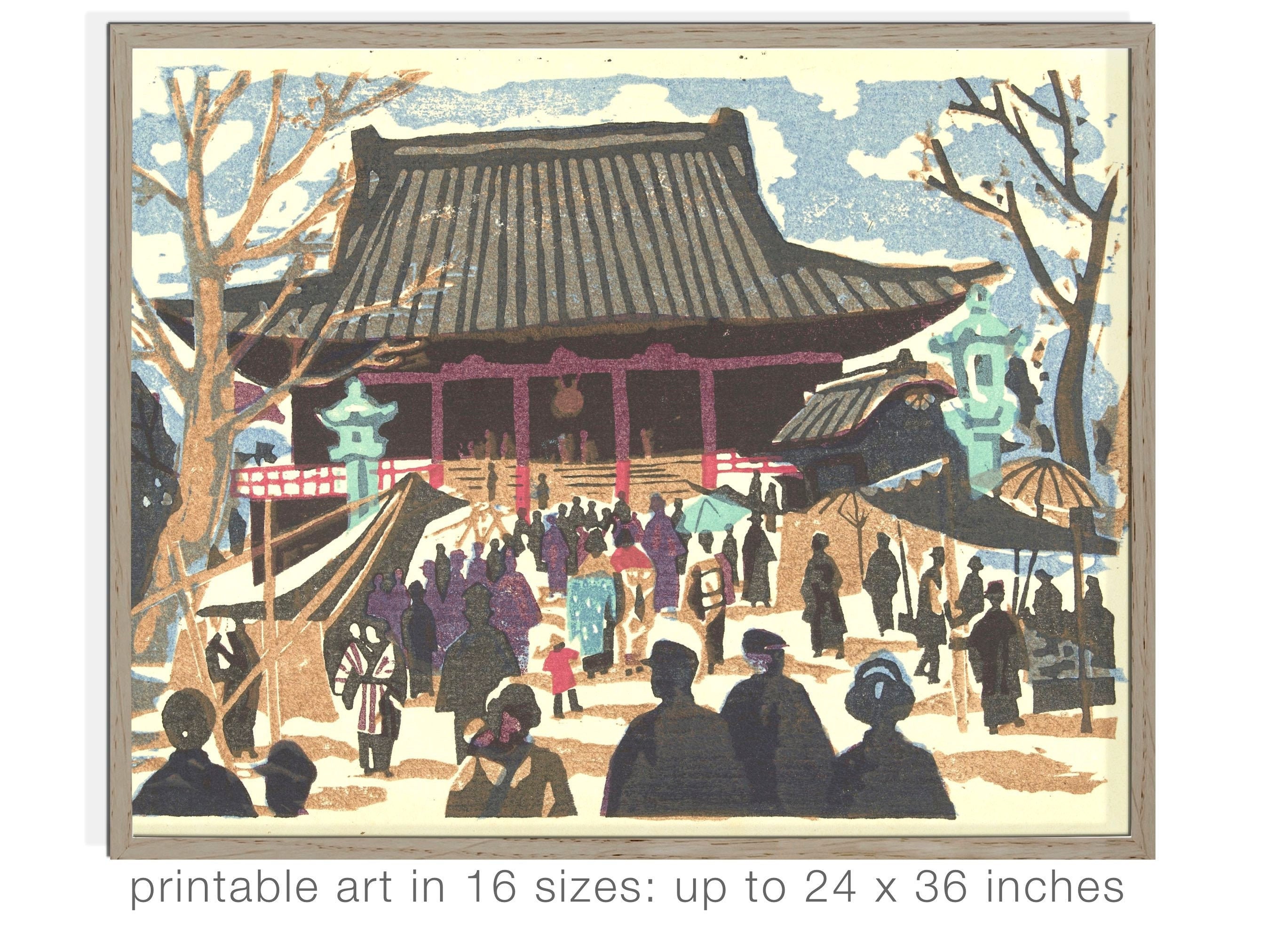 Japanese Woodblock Prints | Vintage Tokyo Decor | Buddhist Temple Extra ...