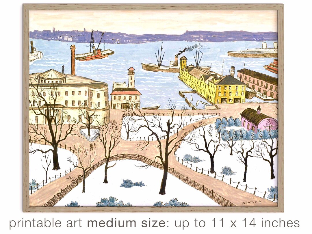 Battery Park, the Battery Vintage New York Gouache Painting 1925, Lower ...