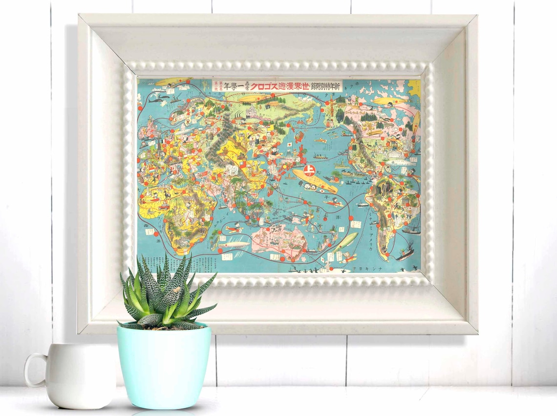 Vintage Japanese World Map Print: 1930s Pictorial Art (digital Download ...