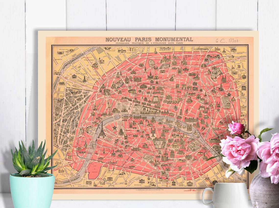 Vintage Paris Map Pictorial Map PRINTABLE Antique Paris - Etsy UK