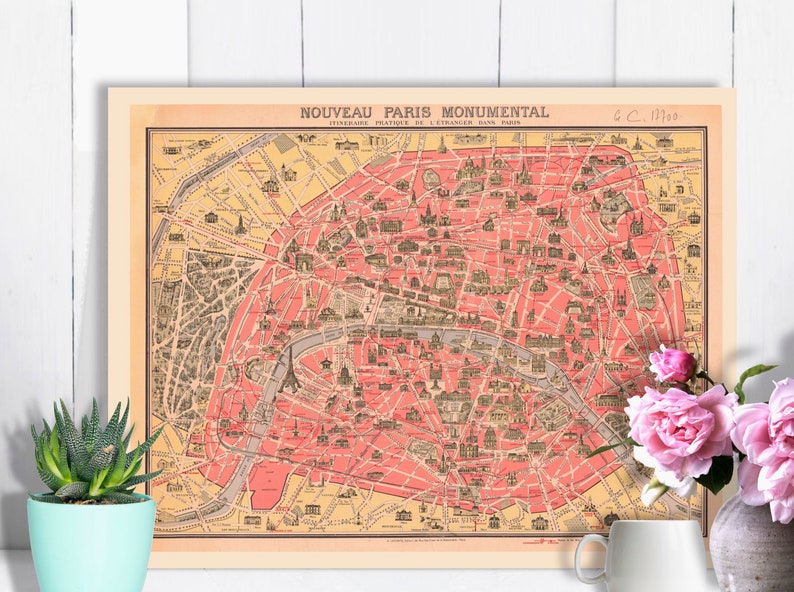 Vintage Pink Paris Map Print: Antique Metro Art (digital Download ...