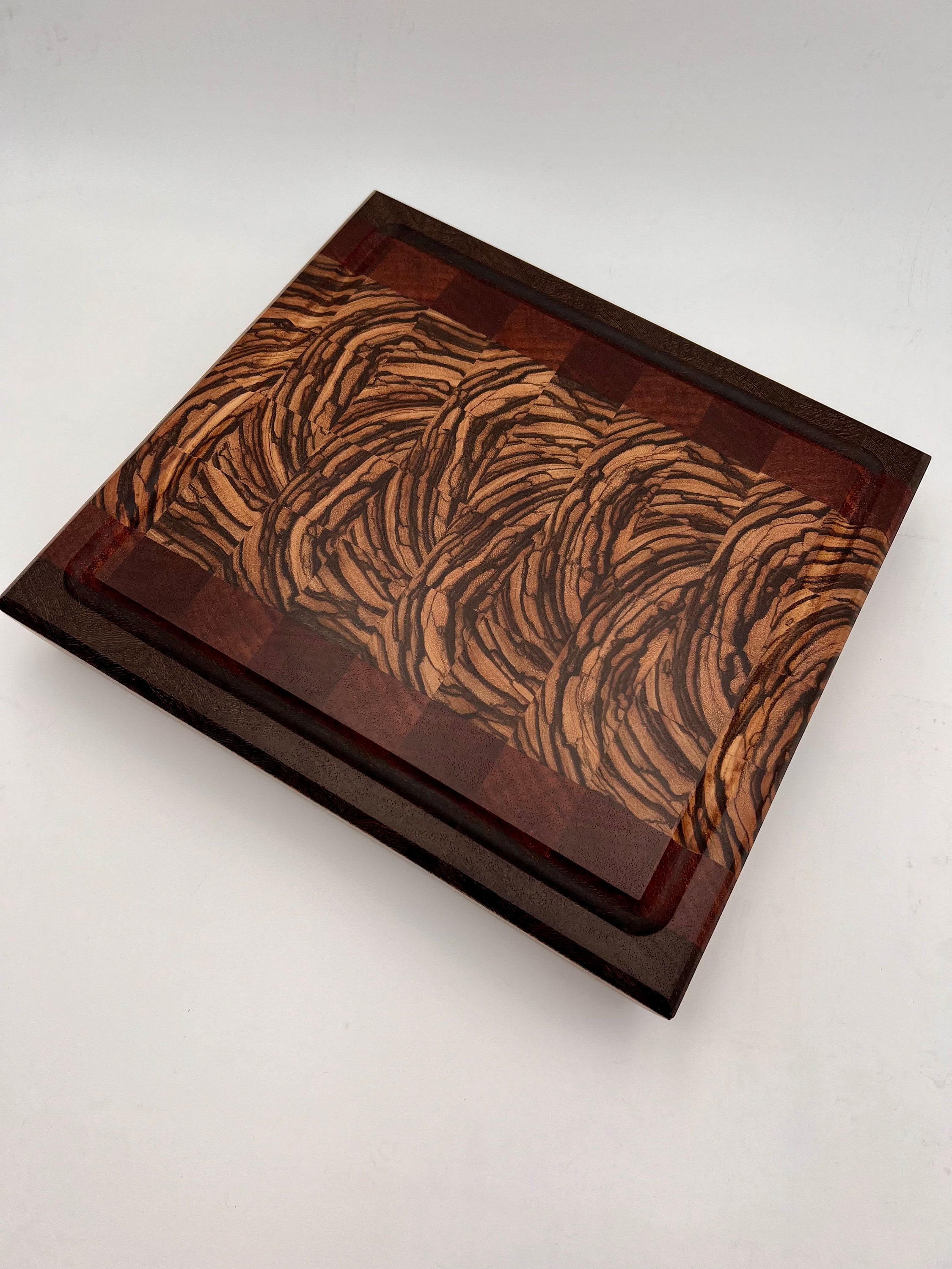 Custom Zebra, Padauk, and Wenge Wood End Grain Cutting Board With Juice ...