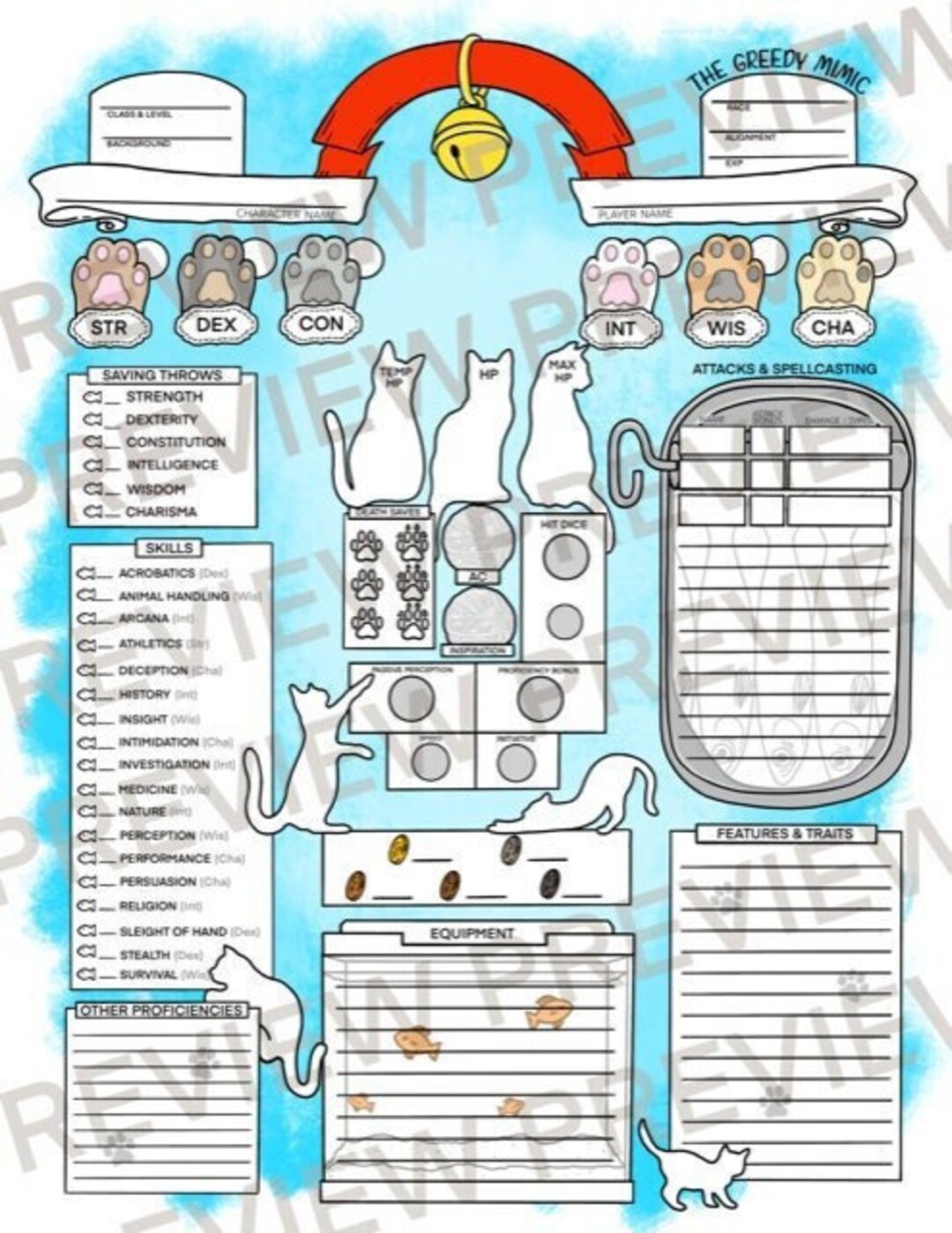 Cat Character Sheet (dnd5e) - Etsy
