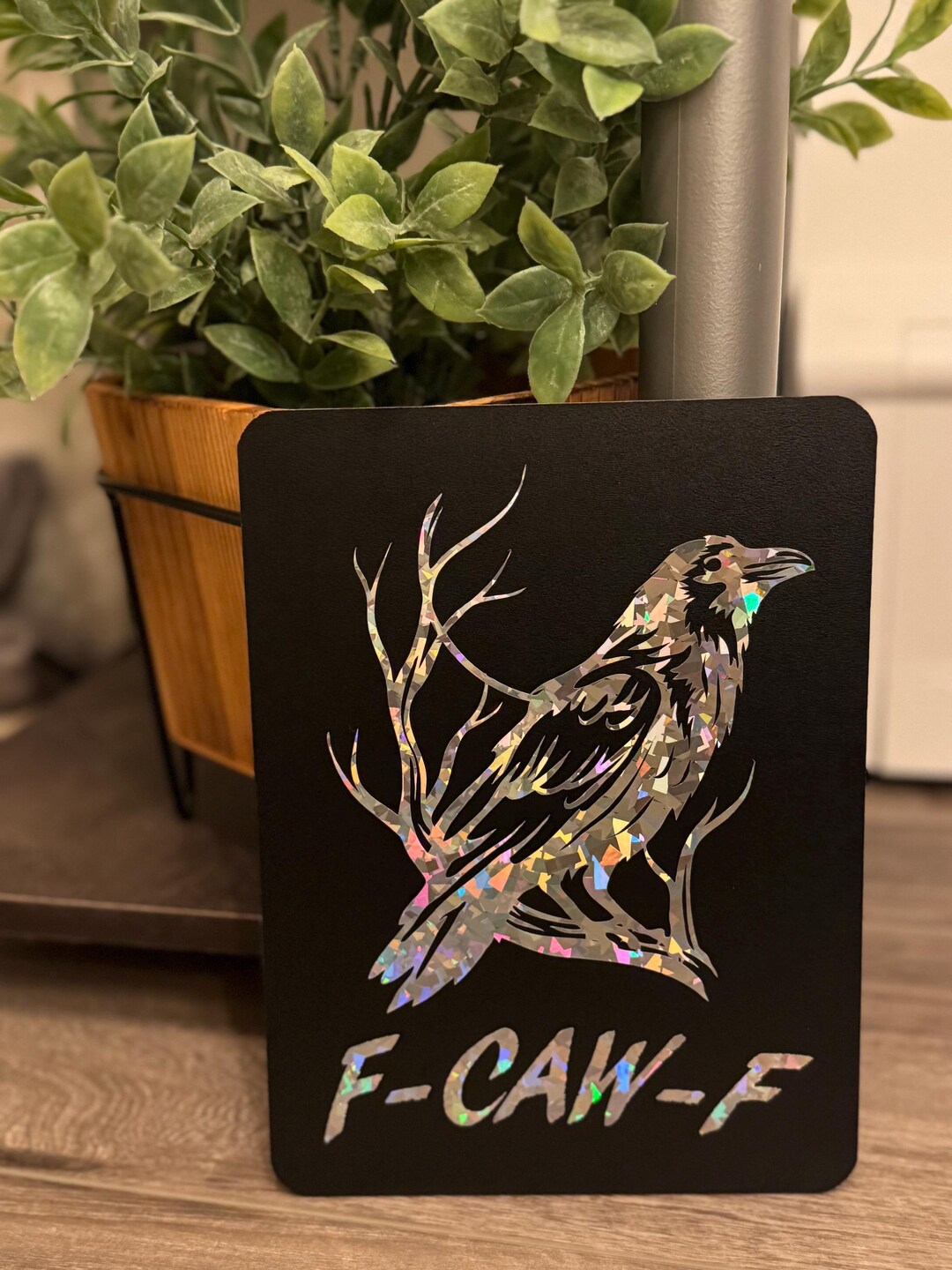 F-CAW-F Bird Sign, Holographic Silver Decal, Chalkboard Style - Etsy